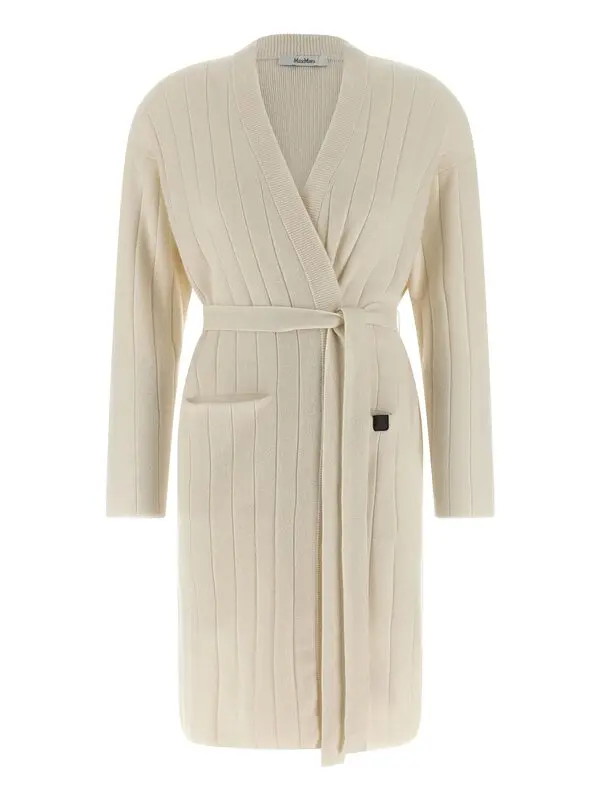 Max Mara Giusto Ribbed Cashmere Belted Cardigan - White