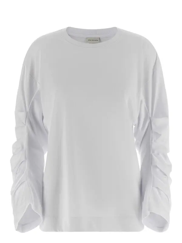 Dries Van Noten Long Sleeve T-shirt With Pleated Sleeves - White