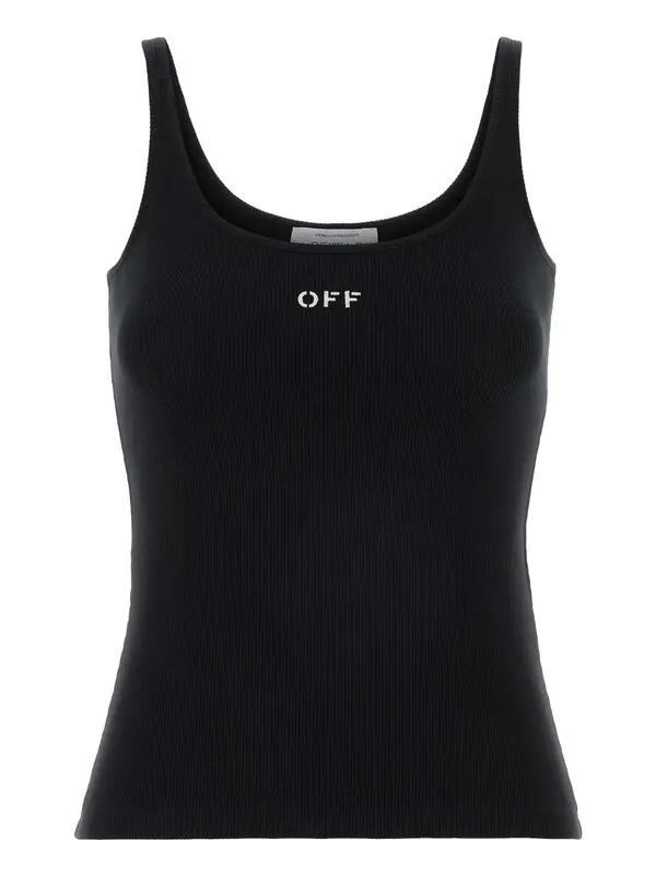 Off-White Stretch Cotton Ribbed Tank Top - Black