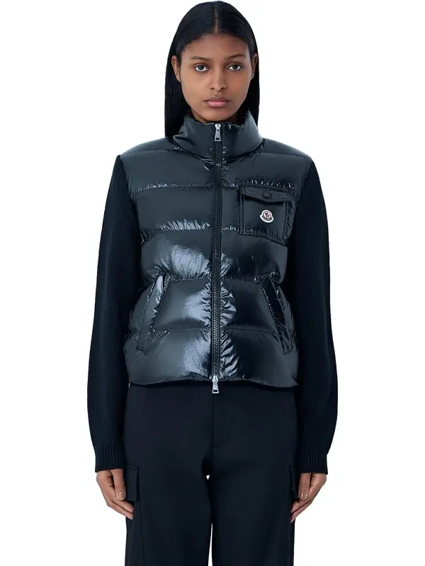 Moncler Quilted Down Gilet With Knit Sleeves - Black