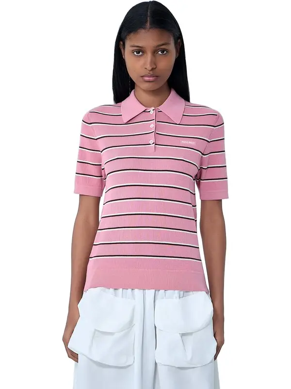 Miu Miu Striped Cotton Polo Shirt - Pink