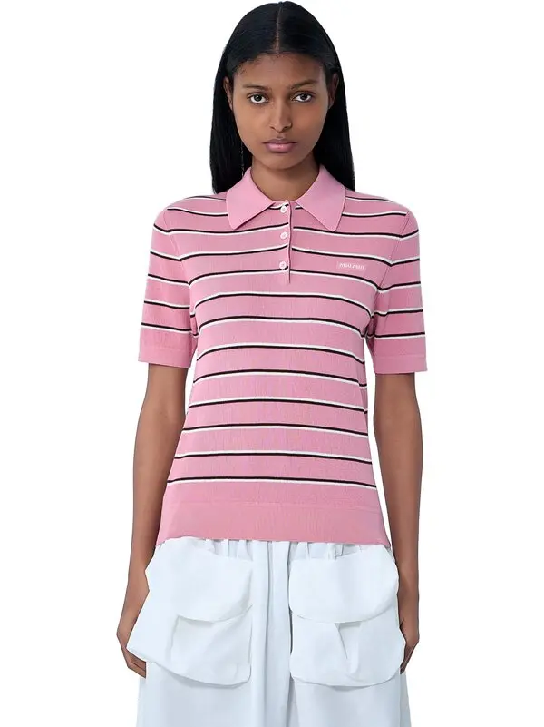 Miu Miu Striped Cotton Polo Shirt - Pink