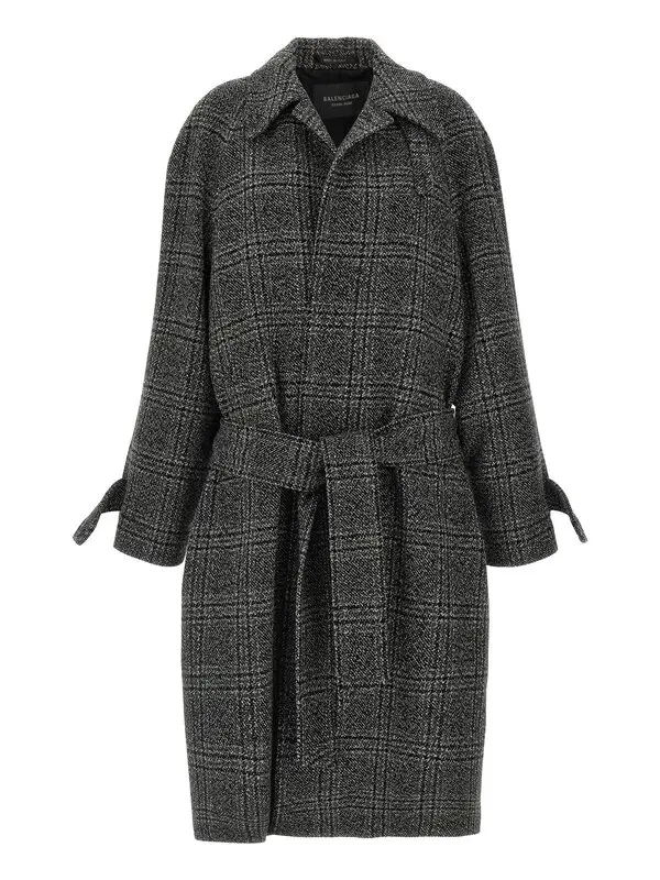 Balenciaga Vintage Wool Check Coat - Black