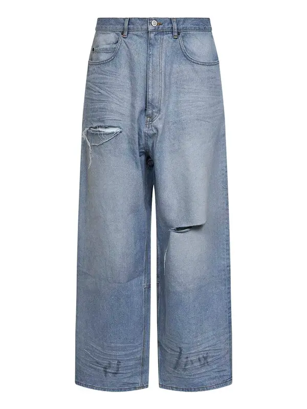 Balenciaga Light Blue Cotton Denim Baggy Jeans - Multicolor