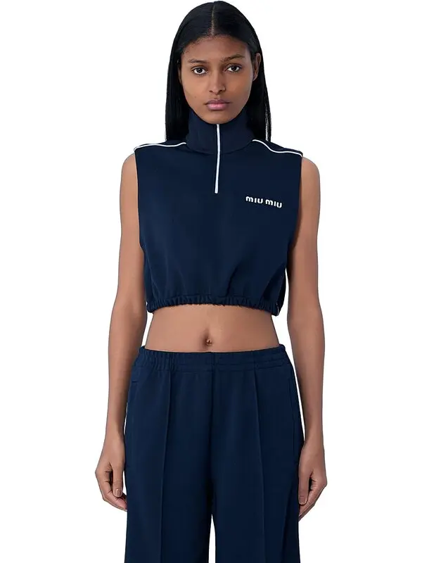 Miu Miu Sleeveless High-neck Crop Top - Blue