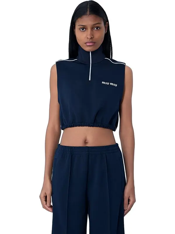 Miu Miu Sleeveless High-neck Crop Top - Blue