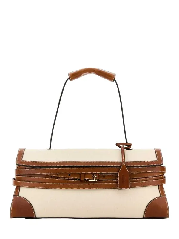 Moschino Canvas Shoulder Bag With Golden Metal Finishing - Brown