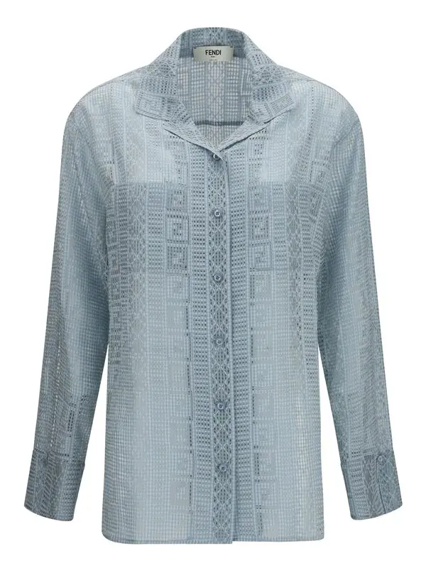 Fendi Silk-blend Dévoré Shirt With Pequin Ff Details - Blue