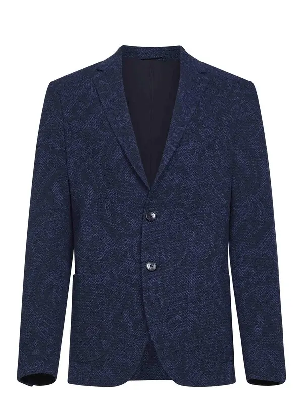 Etro Blue Paisley-pattern Seersucker Jersey Single-breasted Jacket - Multicolor