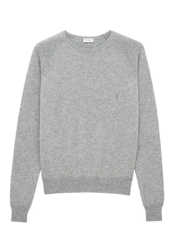 Saint Laurent Cassandre Cashmere Crew Neck Sweater - Gray