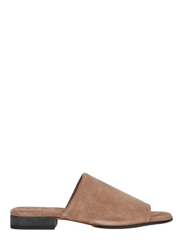 Brunello Cucinelli Suede Mules With Monili Embellishment - Multicolor