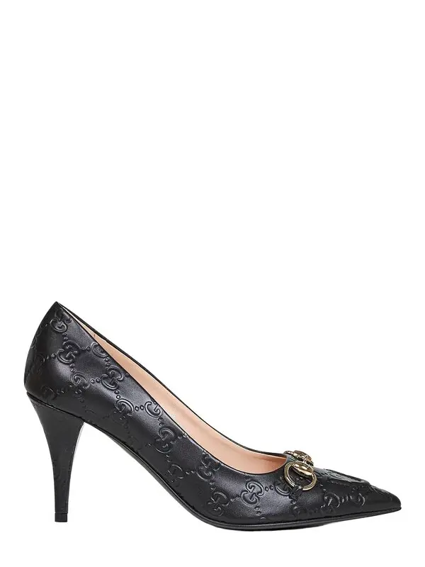Gucci Black Gg Leather Pumps With Horsebit Detail - Multicolor