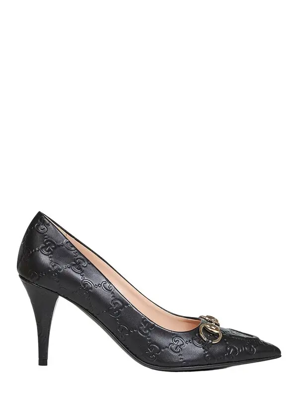 Gucci Black Gg Leather Pumps With Horsebit Detail - Multicolor