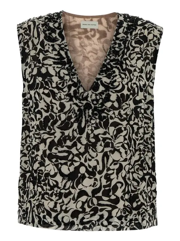 Dries Van Noten Printed Crepe College Top - Multicolor
