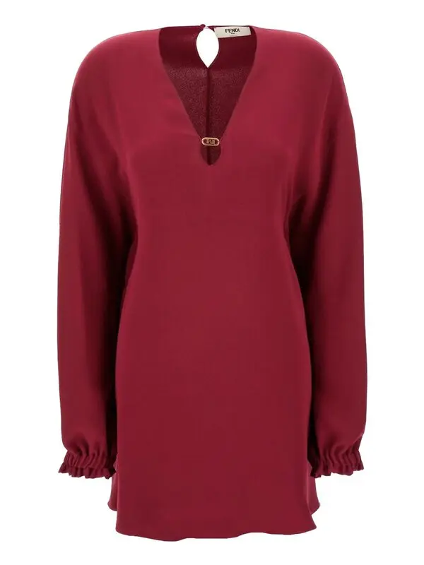 Fendi Silk Dress With V-neckline And Logo Plaque - Purple