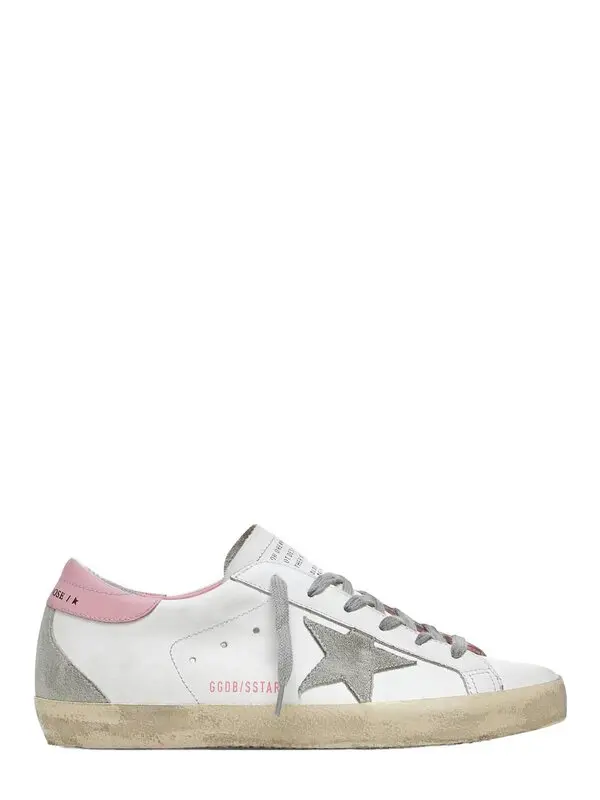 GOLDEN GOOSE White Leather Superstar Sneakers With Pink Heel Tab - Multicolor