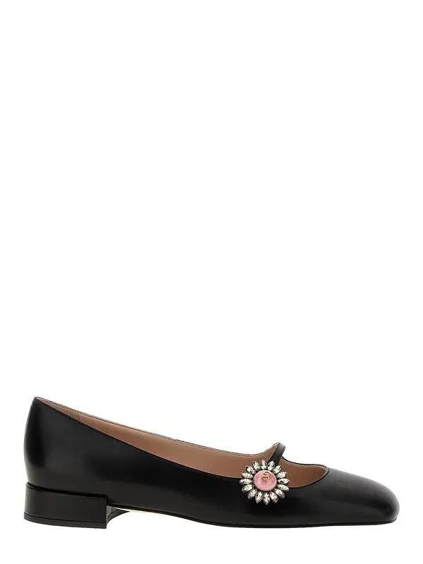 Valentino Garavani Preshose" Mary Jane Ballet Flats With Maxi Jewel Strap - Black