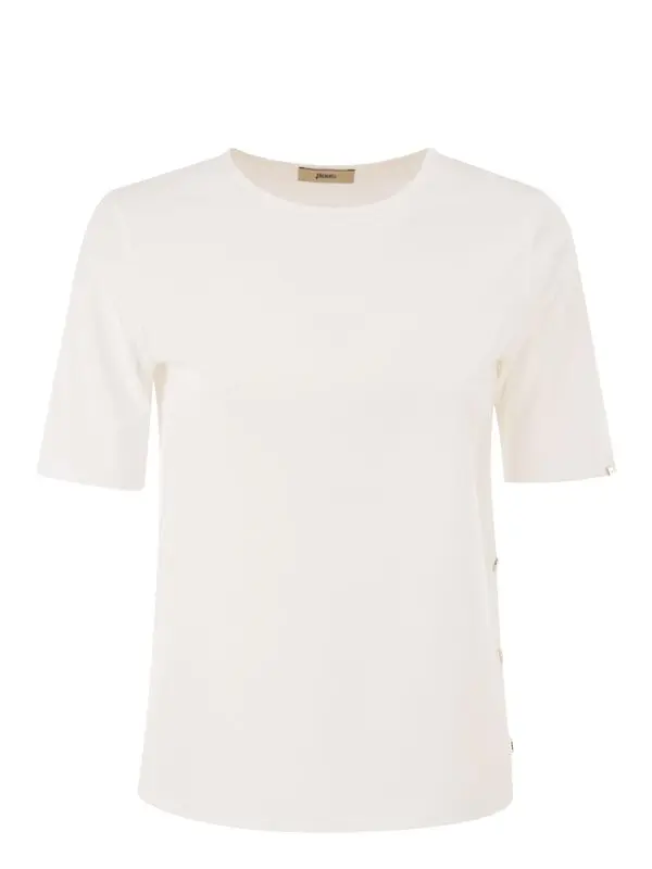 Herno Cotton T-shirt With Logo Button Details - White