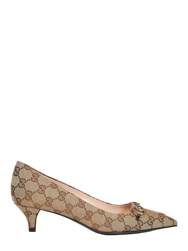 Gucci Beige And Dark Brown Gg Canvas Pumps With Horsebit - Multicolor