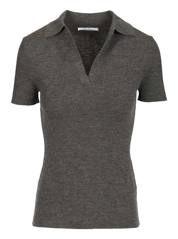 Max Mara Ribbed Wool Polo Shirt - Gray