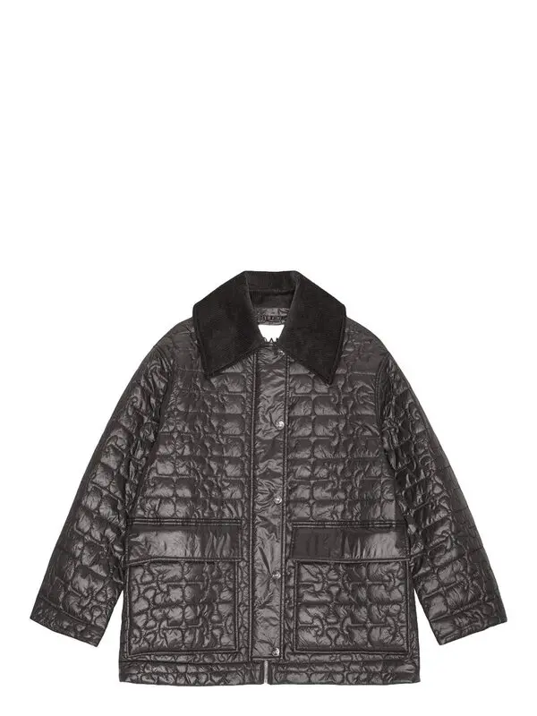 GANNI Quilted Midi Jacket - Gray