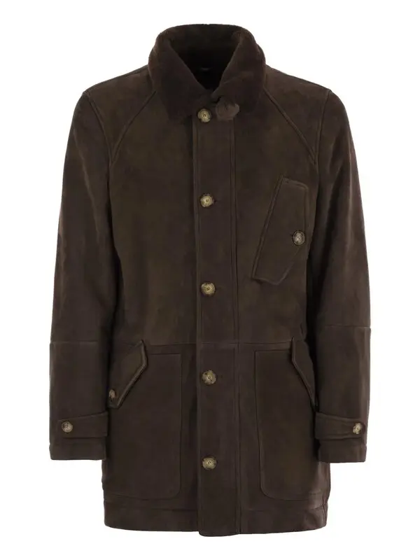 Brunello Cucinelli Suede Shearling Coat - Brown