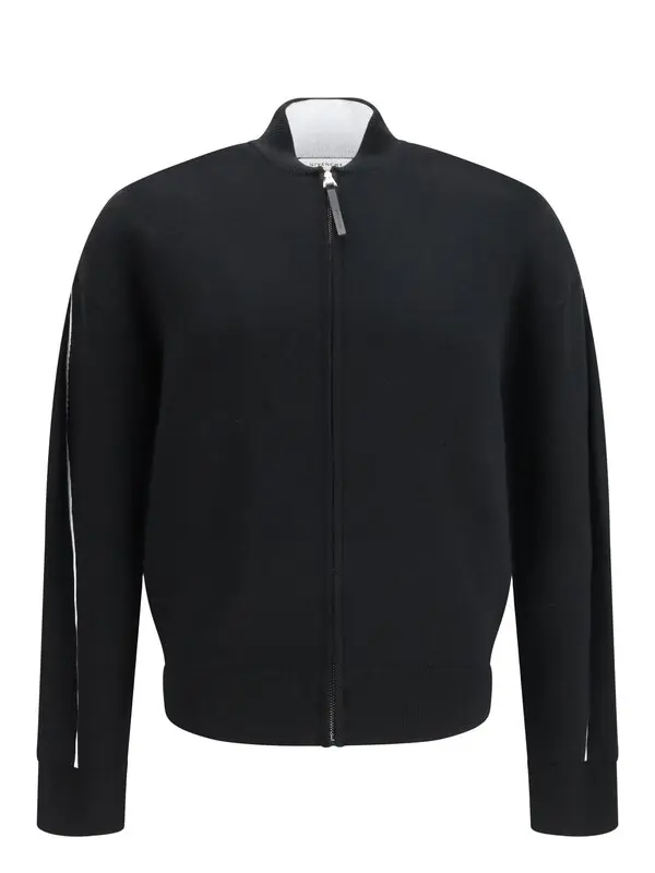 Givenchy Stretch Wool-blend Cardigan With Logo - Black