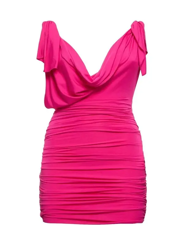 Attico Jersey Mini Dress With Ruched Skirt - Pink