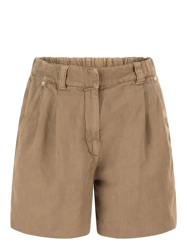 Brunello Cucinelli Cotton And Linen Shorts With Monile Embellishment - Brown