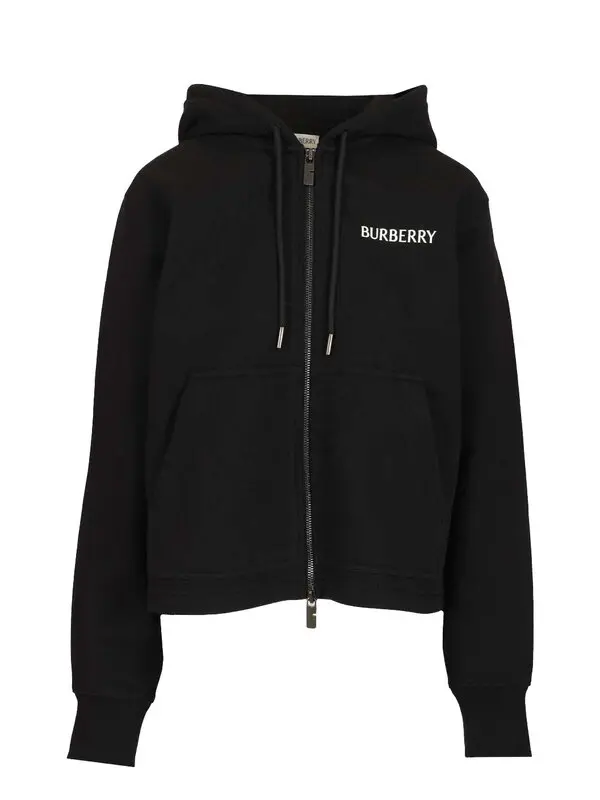 Burberry Cotton Zip-up Hoodie With Logo Print - Black
