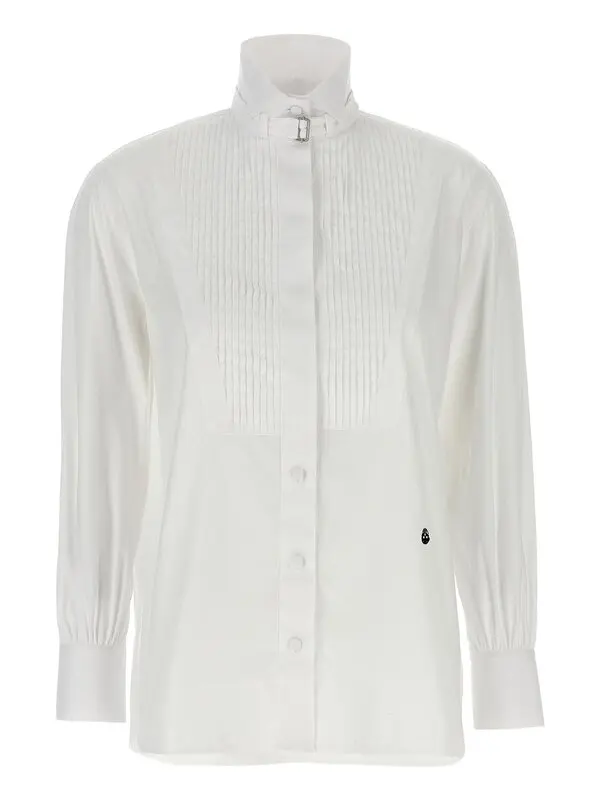 Alexander McQueen Tuxedo Shirt With Pleated Plastron And Adjustable Strap - White
