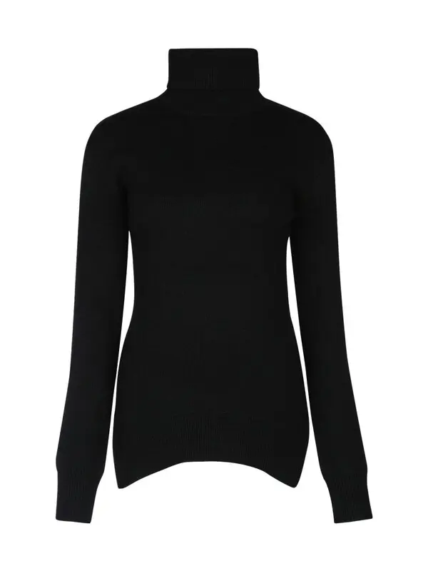 TOTEME Black Ribbed Knit Turtleneck Sweater - Multicolor