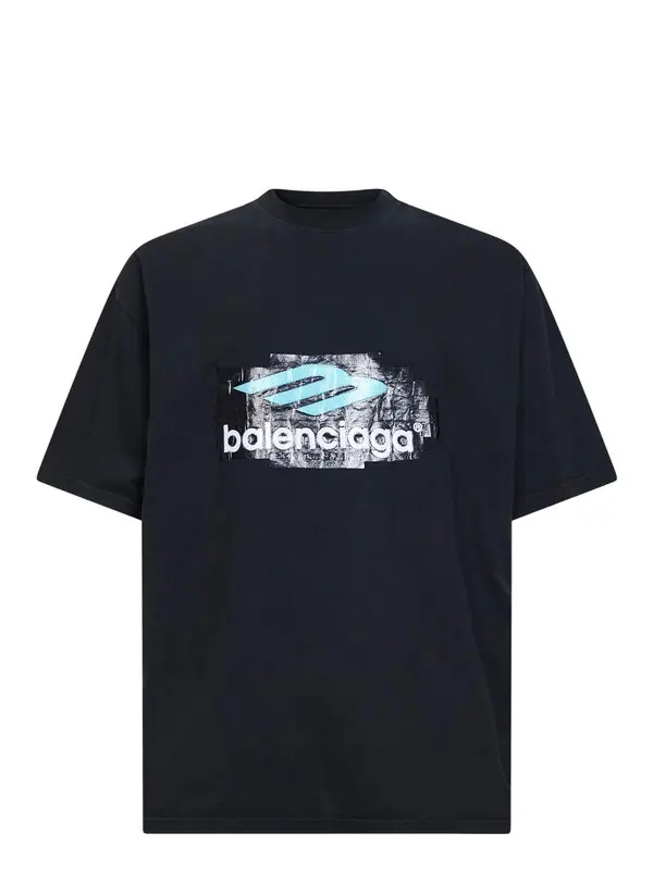Balenciaga Black Jersey Oversized T-shirt - Multicolor