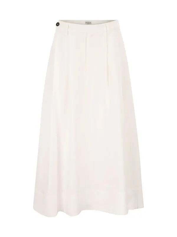 Brunello Cucinelli Fluid Viscose And Linen Twill Skirt With Jewel Detail - Cream