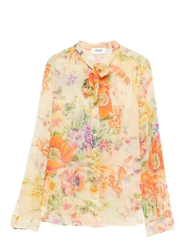Celine Printed Silk Blouse With Pussy-bow - Multicolor