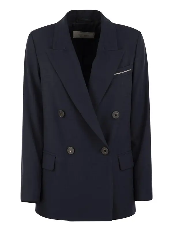 Peserico Viscose Blend Double-breasted Blazer - Blue