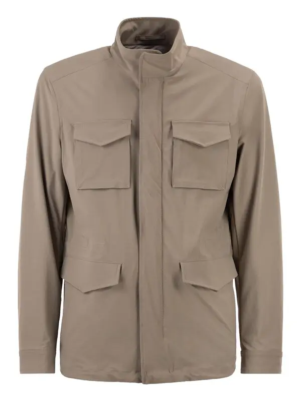 Herno Field Jacket In Wrinkled Stretch Nylon With Drawstring Waist - Cream
