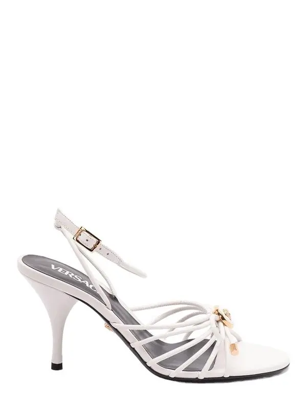 Versace Leather Strappy Sandals With Gold Tone Medusa Detail - Multicolor