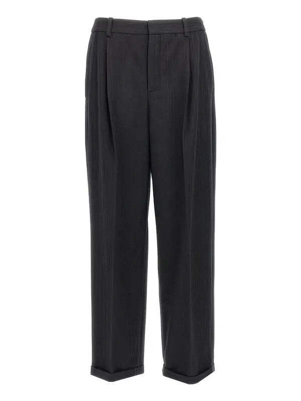 Saint Laurent Cashmere And Wool Flannel 90's Striped Pants - Black