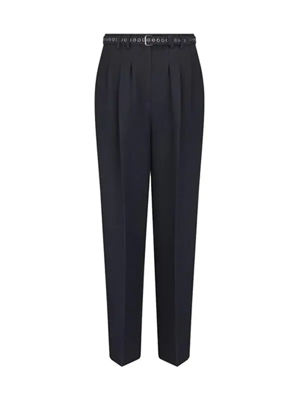 Dior Wool And Silk Blend Belted Trousers - Black