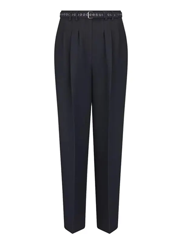 Dior Wool And Silk Blend Belted Trousers - Black