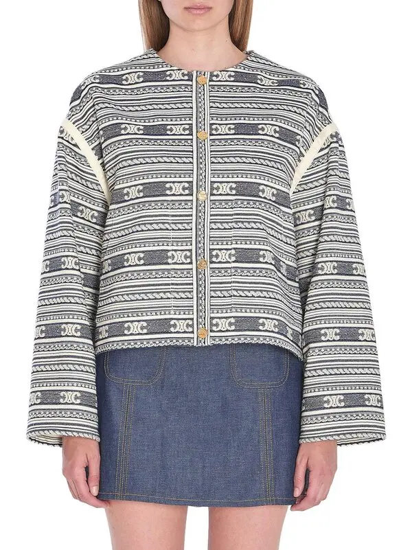Celine Cotton And Wool Blend Jacket With Triomphe Pattern - Multicolor