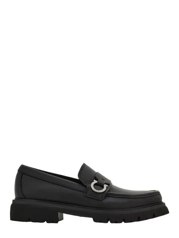 FERRAGAMO Loafers With Raised Stitching And Chunky Rubber Sole - Black