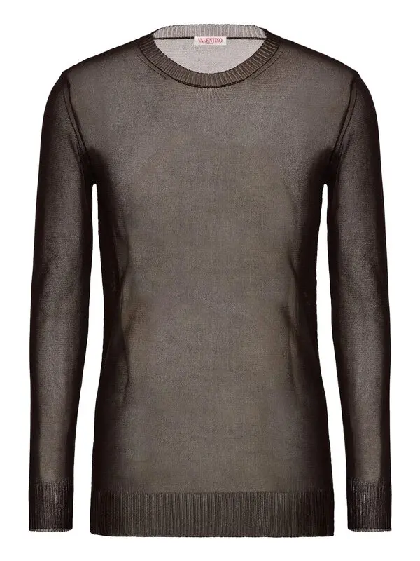 Valentino Garavani S Long Sleeve Semi-transparent Crew Neck Sweater - Brown