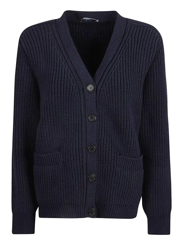 Prada Ribbed Cotton V-neck Cardigan - Blue