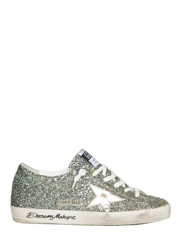 GOLDEN GOOSE Platinum And Green Glitter Super-star Sneakers - Multicolor