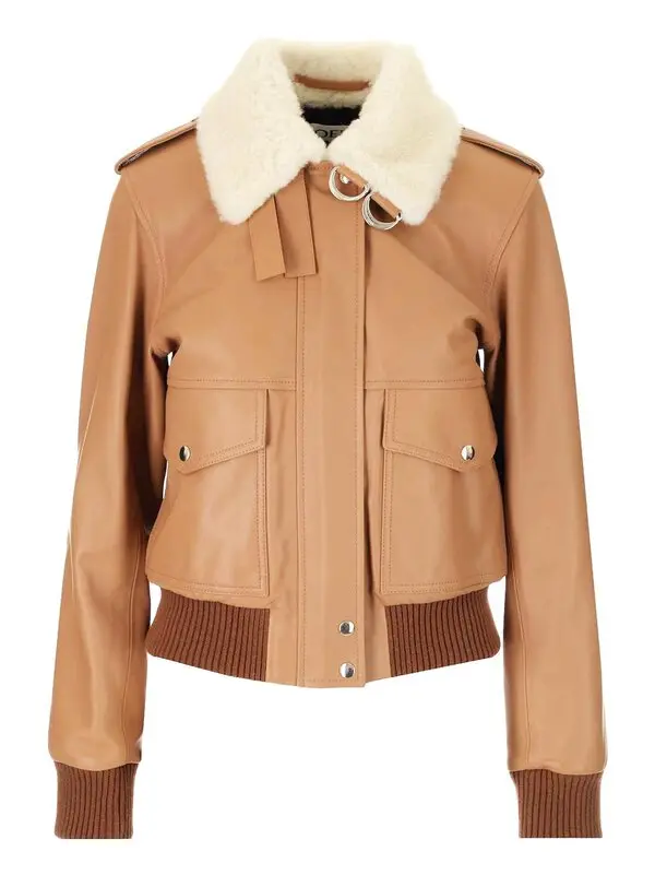 Loewe Nappa Aviator Jacket With Shearling Collar - Brown