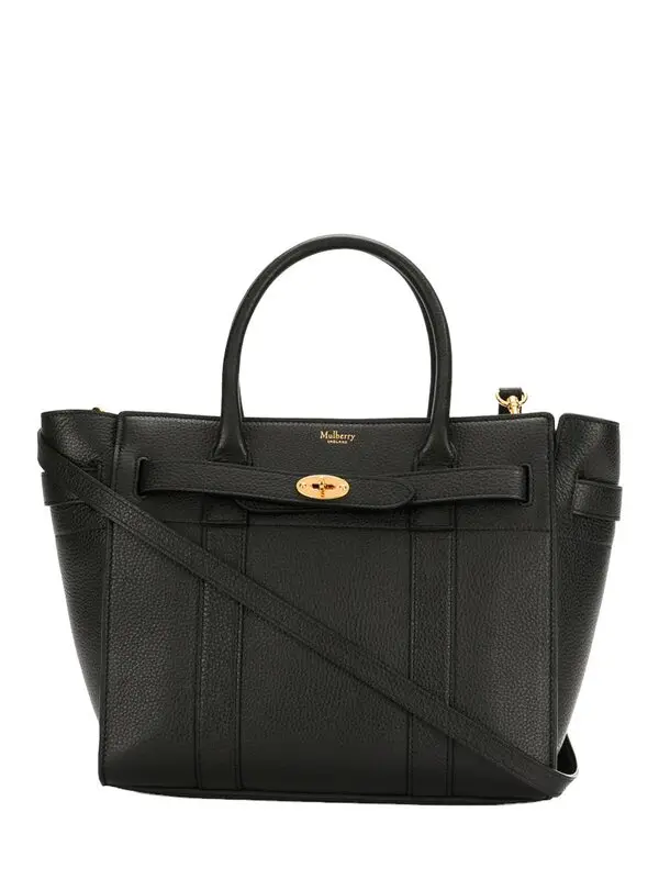 Mulberry Leather Tote Bag With Gold-tone Turn-lock Closure - Black