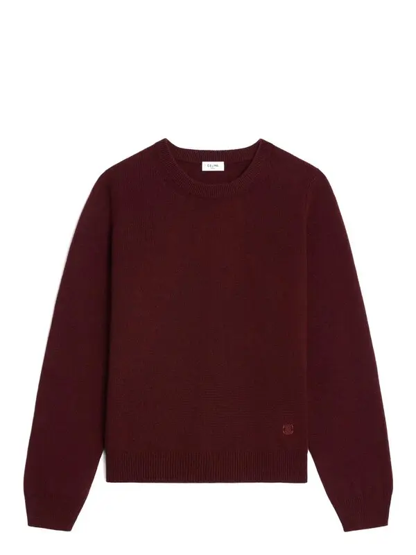 Celine Crew Neck Long Sleeve Cashmere Sweater With Embroidered Logo - Red