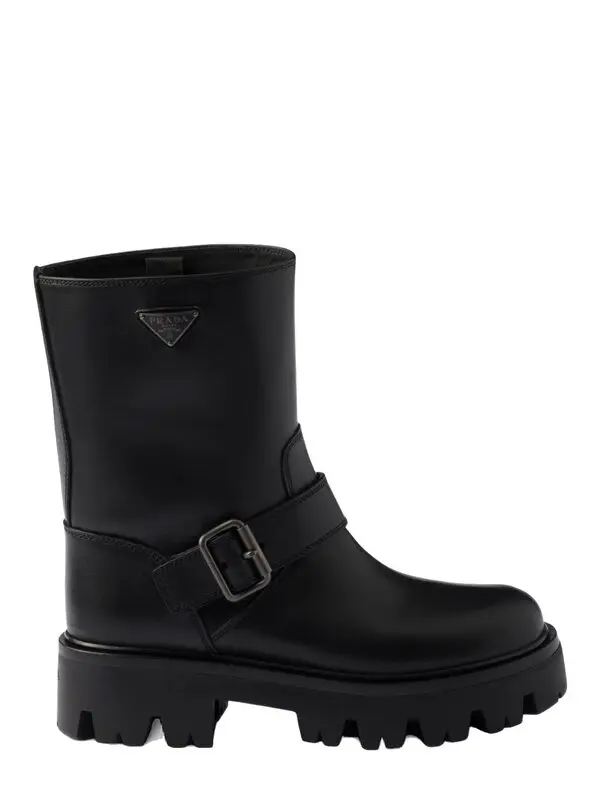 Prada Black Leather Buckled Lug Sole Boots - Multicolor